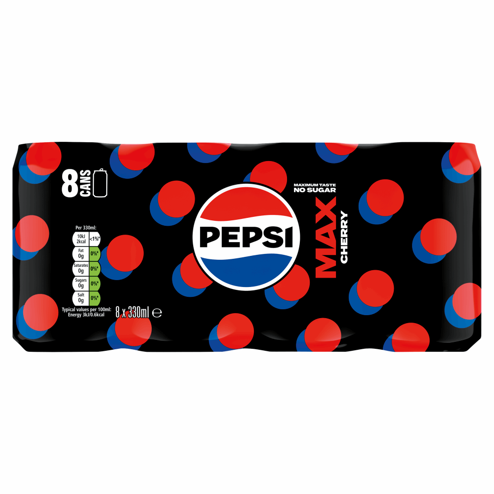 Pepsi Max Cherry No Sugar Cola Cans 8 x 330ml by British Store Online