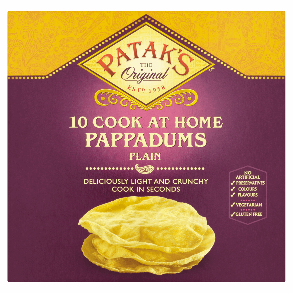 Patak's The Original 10 Cook at Home Pappadums Plain 100g by British ...