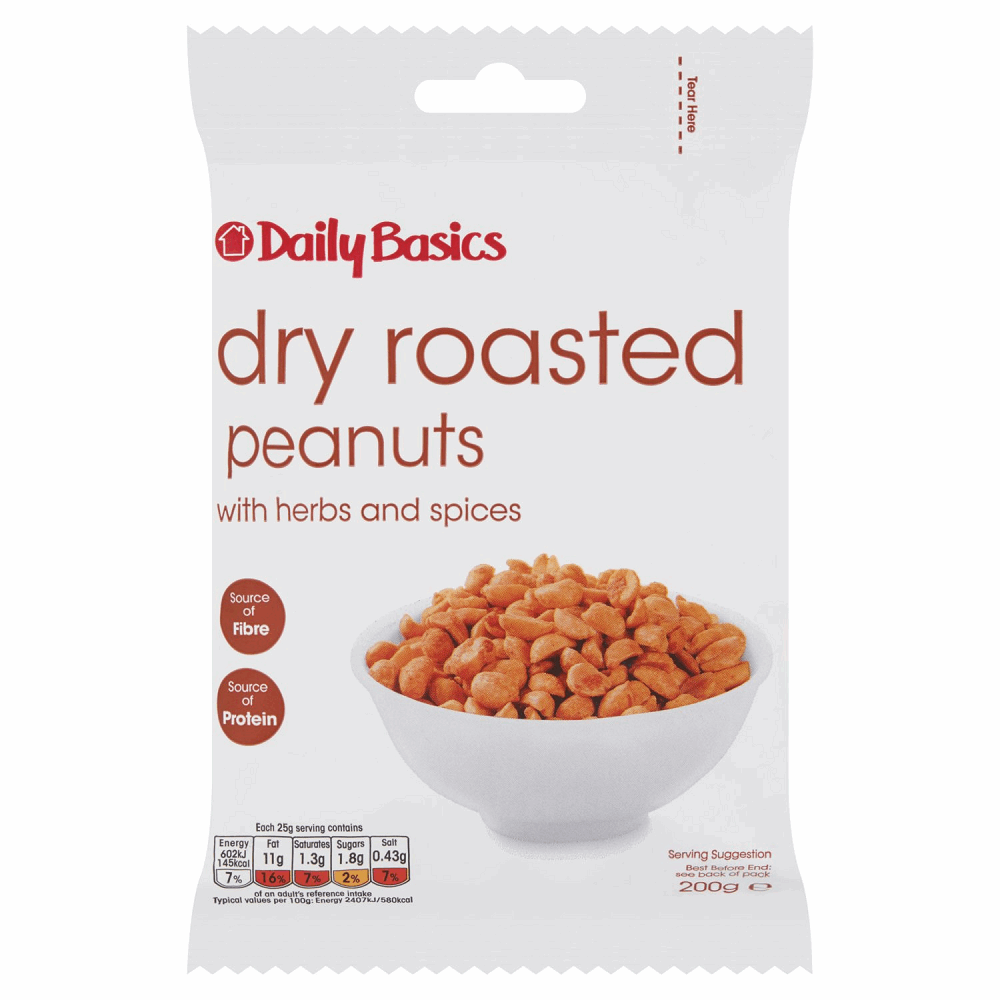Daily Basics Dry Roasted Peanuts Bag 200g by British Store Online