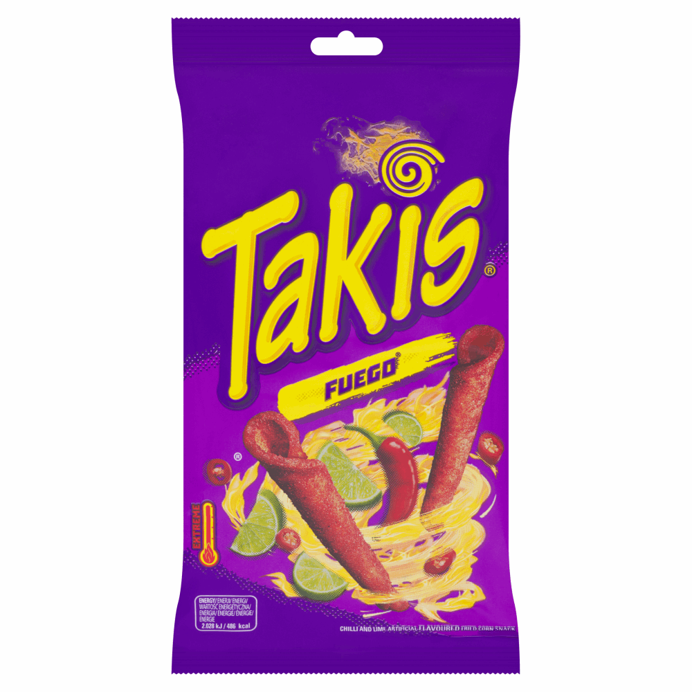 Takis Fuego Chilli and Lime Artificial Flavoured Fried Corn Snacks 100g ...